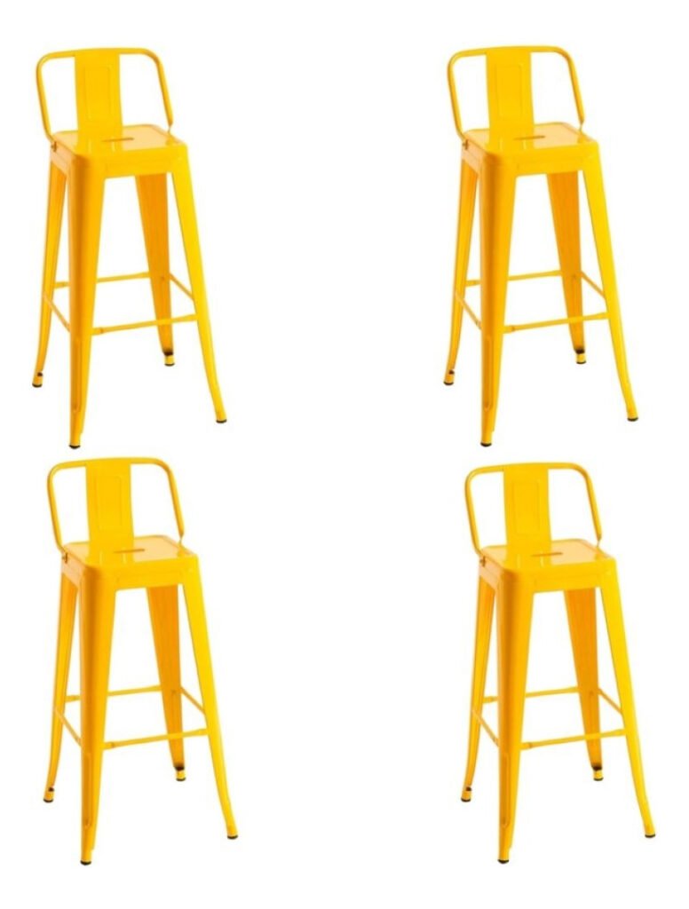 Set X4 Butaco Alto Para Barra Metálico Moderna Con Espaldar - Moblihouse